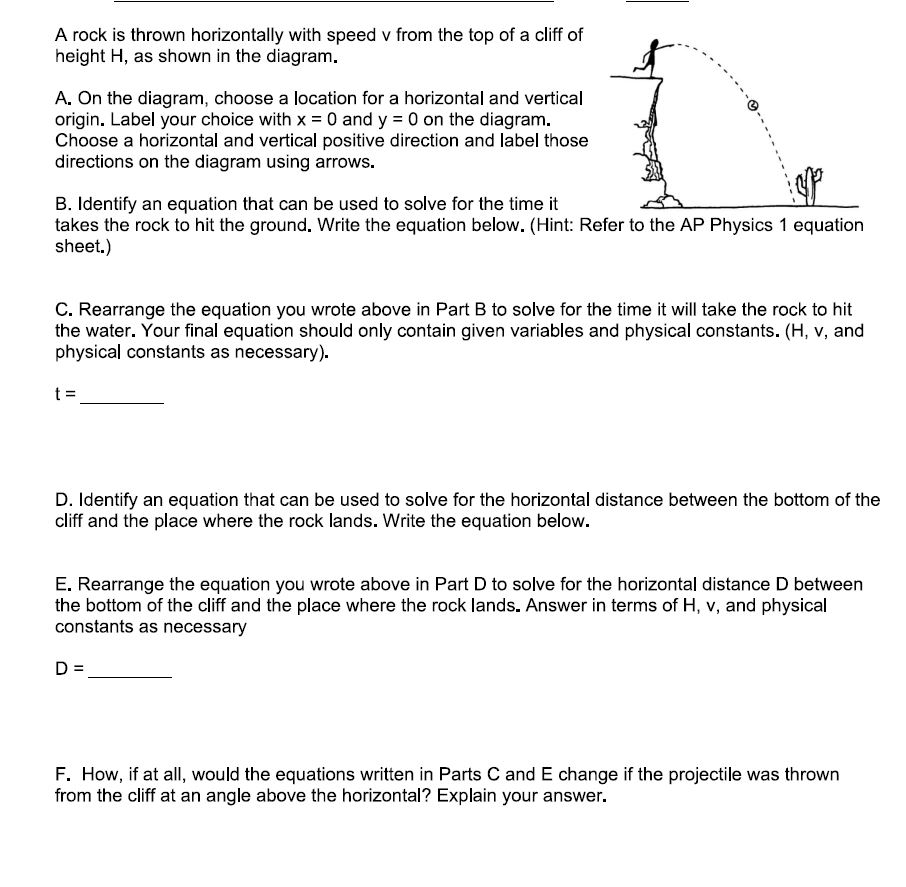 Solved A rock is thrown horizontally with speed v from the | Chegg.com