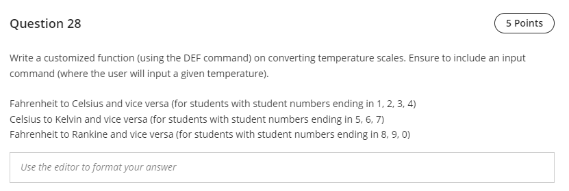 Solved Question 28 5 Points Write a customized function | Chegg.com