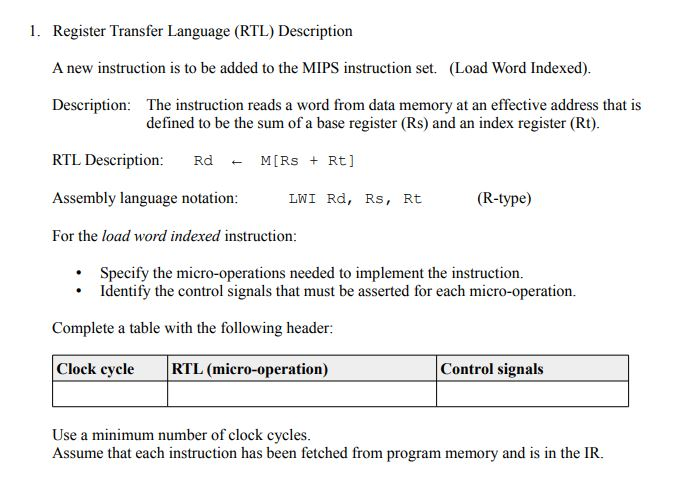 1. Register Transfer Language (RTL) Description A new | Chegg.com