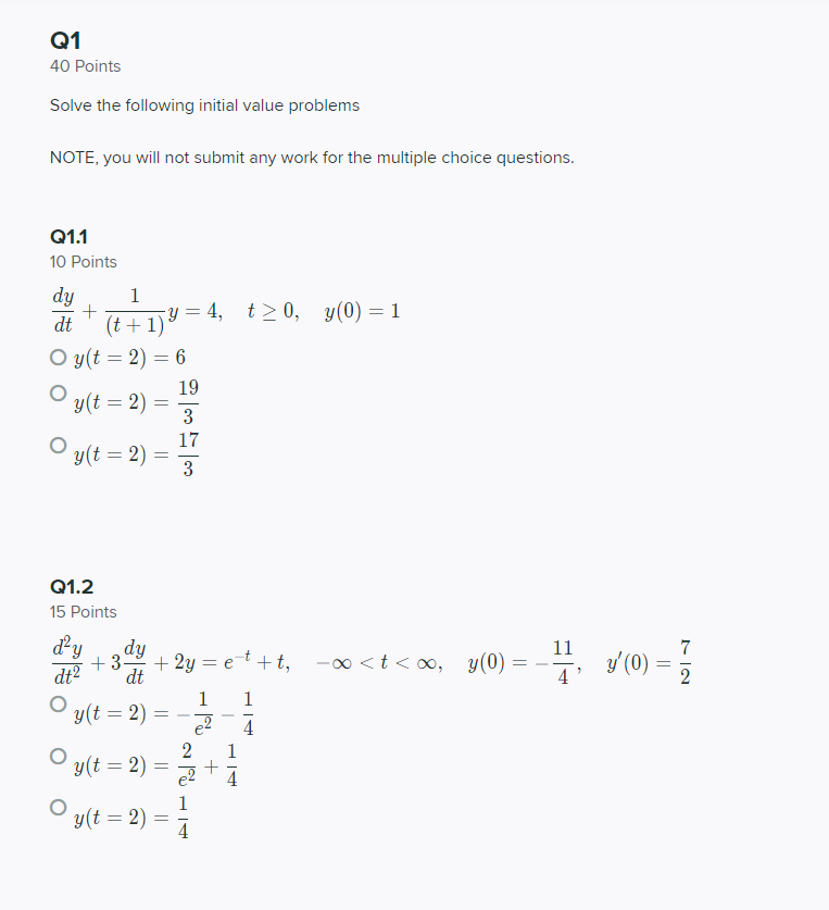 Solved Q1 40 Points Solve the following initial value | Chegg.com