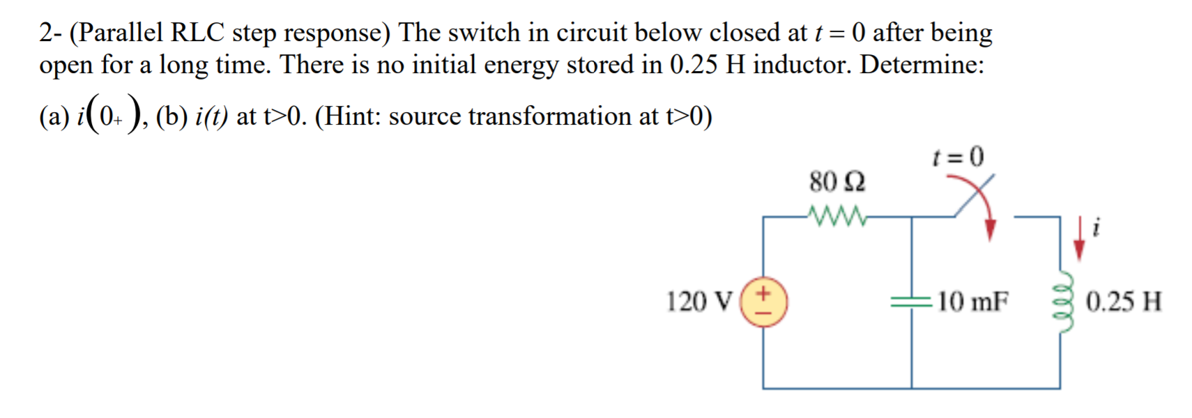 Solved = 2- (Parallel RLC step response) The switch in | Chegg.com