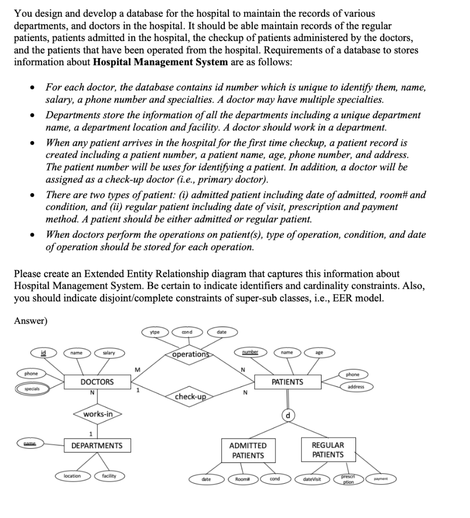 Solved You design and develop a database for the hospital to | Chegg.com