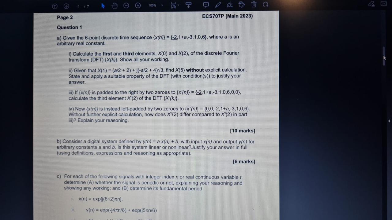a) Given the 6-point discrete time sequence | Chegg.com