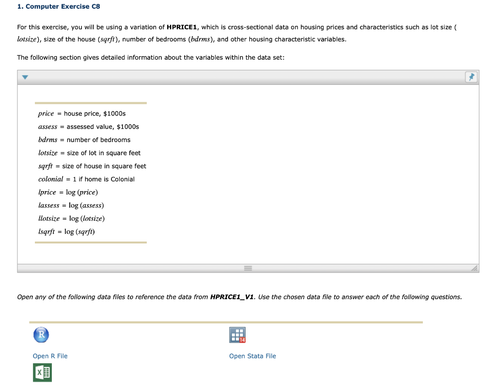 Solved 1. Computer Exercise C8 For this exercise, you will | Chegg.com