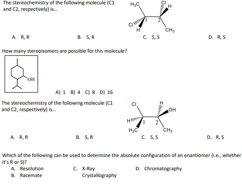 Solved The stereochemistry of the following molecule (C1 and | Chegg.com