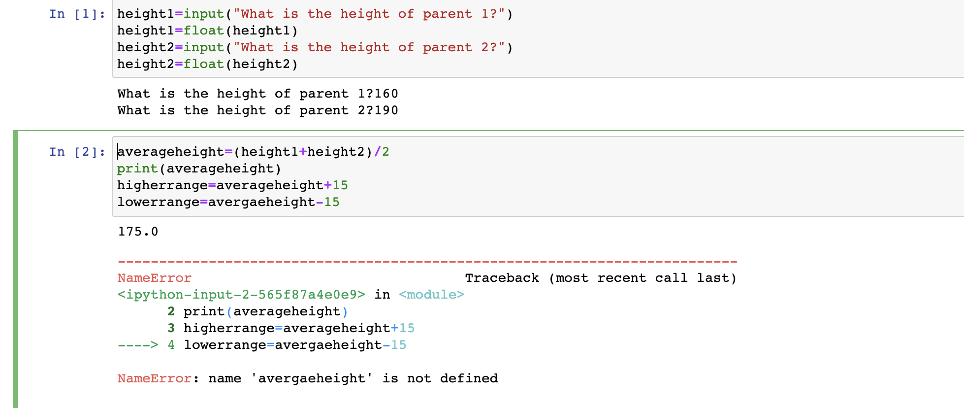 Solved In [1]: heightl=input("What is the height of parent | Chegg.com