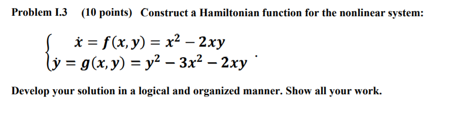 Solved Construct a Hamiltonian function for the nonlinear | Chegg.com