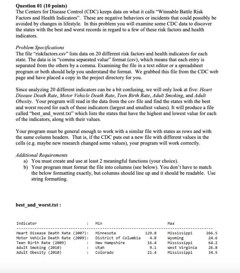 Solved Question 01 (10 points) The Centers for Disease | Chegg.com