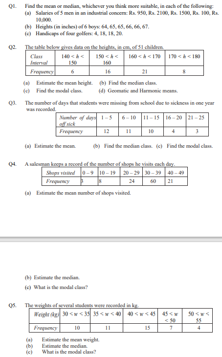 Solved Q1. Q2. Find the mean or median, whichever you think | Chegg.com