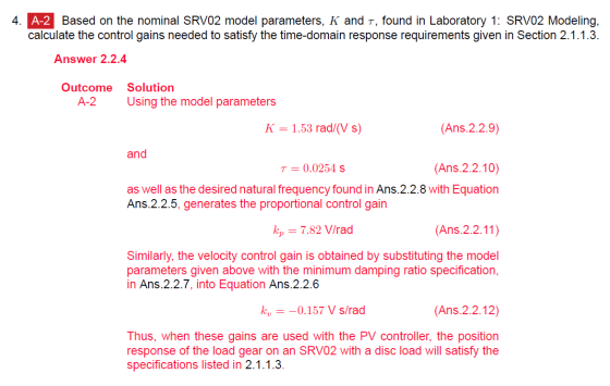 Solved 4. A-2 Based on the nominal SRVO2 model parameters, K | Chegg.com