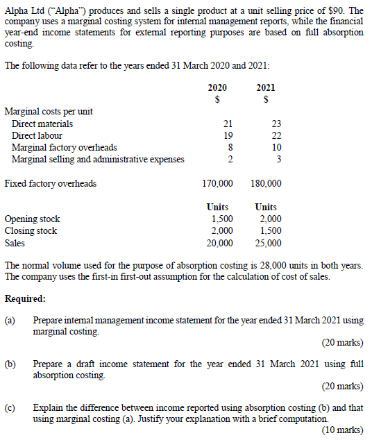 Solved Alpha Ltd ("Alpha") produces and sells a single | Chegg.com