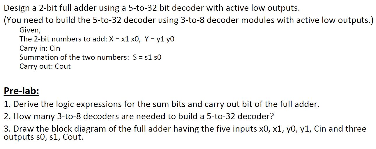 Solved Design a 2-bit full adder using a 5-to-32 bit decoder | Chegg.com