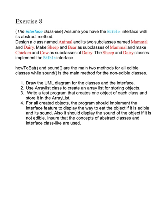 Solved Exercise 8 (The interface class-like) Assume you have | Chegg.com
