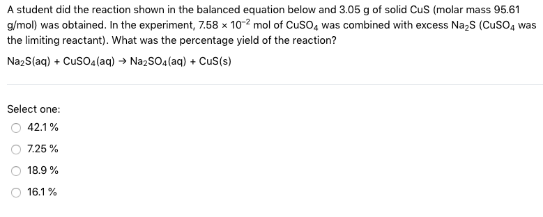 Solved A student did the reaction shown in the balanced | Chegg.com