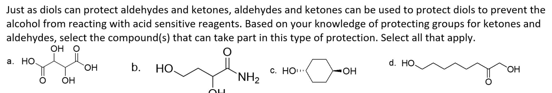 Solved Just as diols can protect aldehydes and ketones, | Chegg.com
