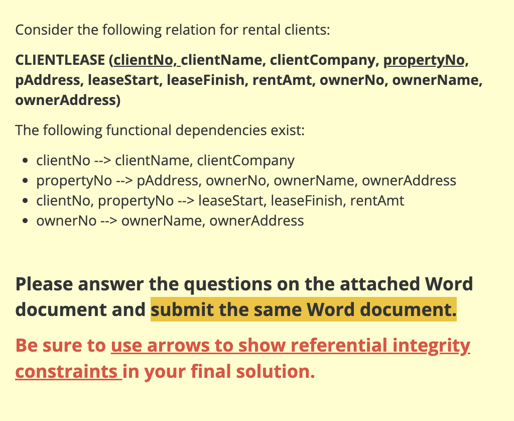 Solved Consider the following relation for rental clients: | Chegg.com