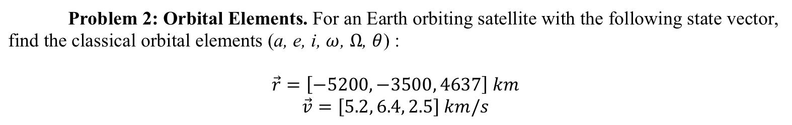 Solved Problem 2: Orbital Elements. For an Earth orbiting | Chegg.com