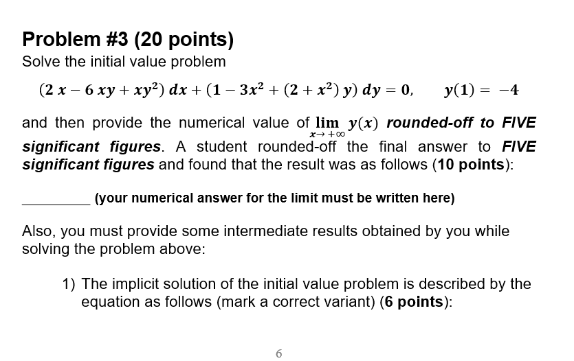 Solved Problem #3 (20 points) Solve the initial value | Chegg.com