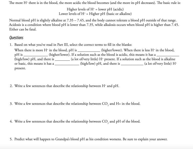 Solved The more Hi there is in the blood, the more acidic | Chegg.com