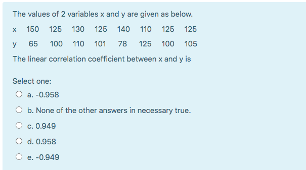 Solved The values of 2 variables x and y are given as below. | Chegg.com