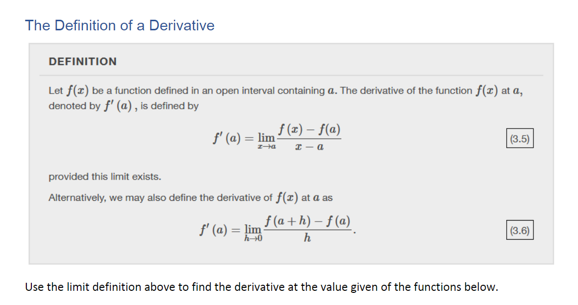 Solved The Definition of a Derivative DEFINITION Let f(2) be | Chegg.com