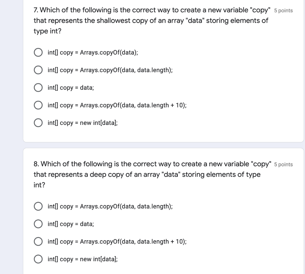 Solved 5 points 1. Which line of code creates an array of | Chegg.com
