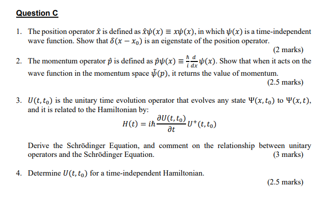 Solved Question C 1. The position operator î is defined as | Chegg.com