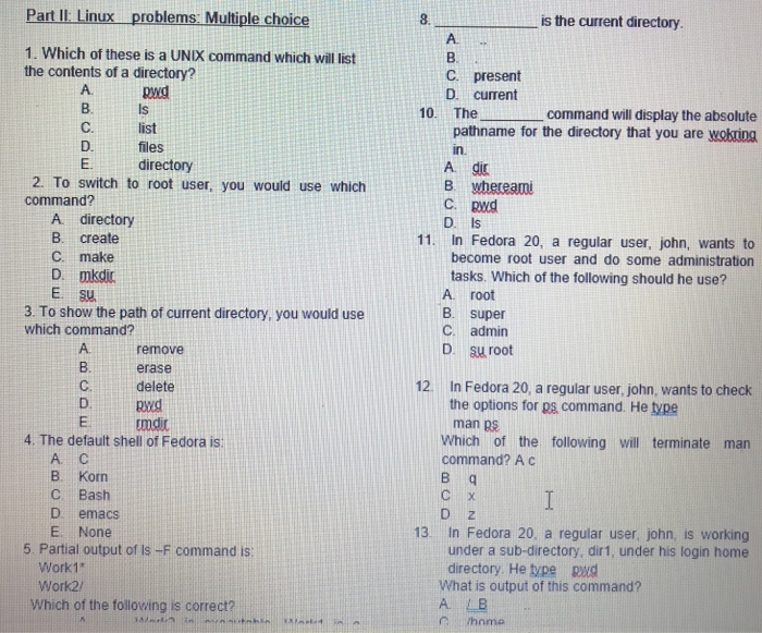 Solved Part Il Linux problems Multiple choice is the current | Chegg.com