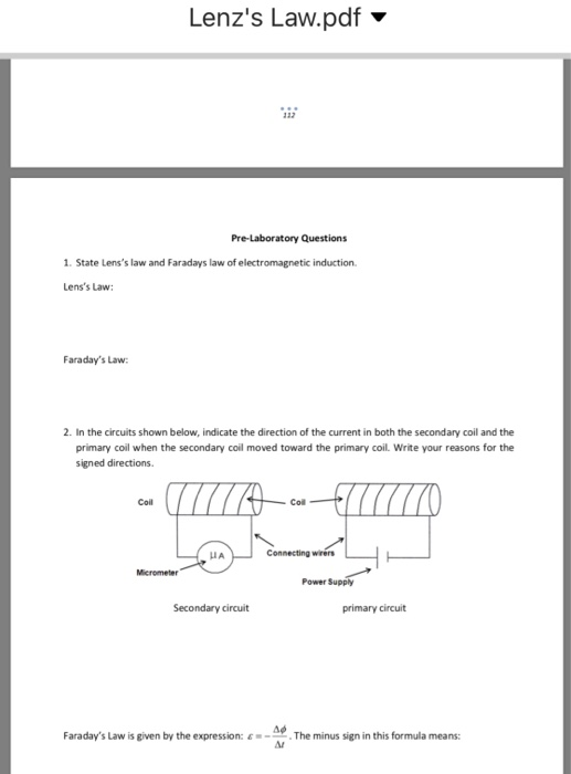 Solved Lenz's Law.pdf Pre-Laboratory Questions 1. State | Chegg.com