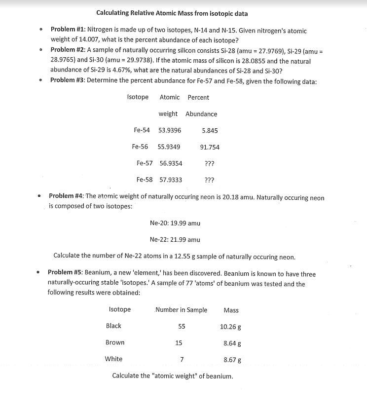 Solved Calculating Relative Atomic Mass from isotopic data - | Chegg.com