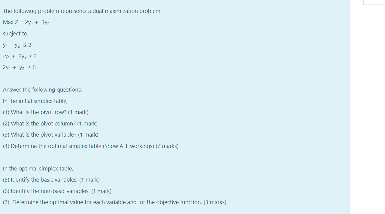 Solved The following problem represents a dual maximization | Chegg.com
