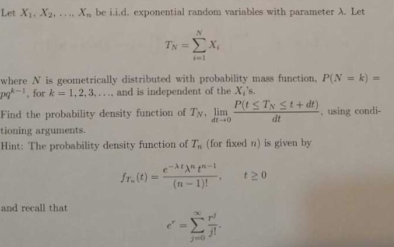 Solved Let X1, X2, . .., Xn be i.d. exponential random | Chegg.com