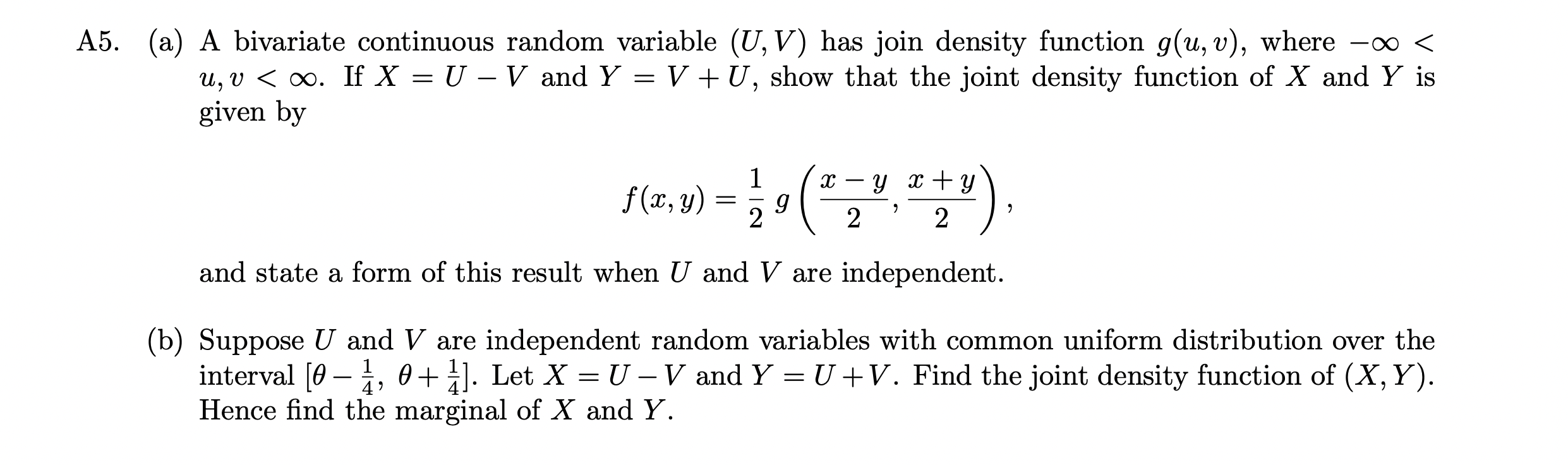 Solved ♡ A5. (a) A bivariate continuous random variable | Chegg.com