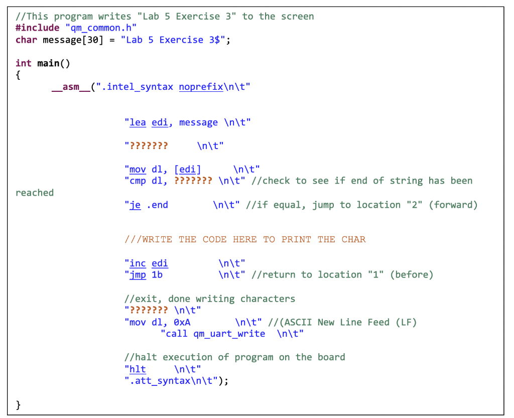//This program writes "Lab 5 Exercise 3" to the | Chegg.com