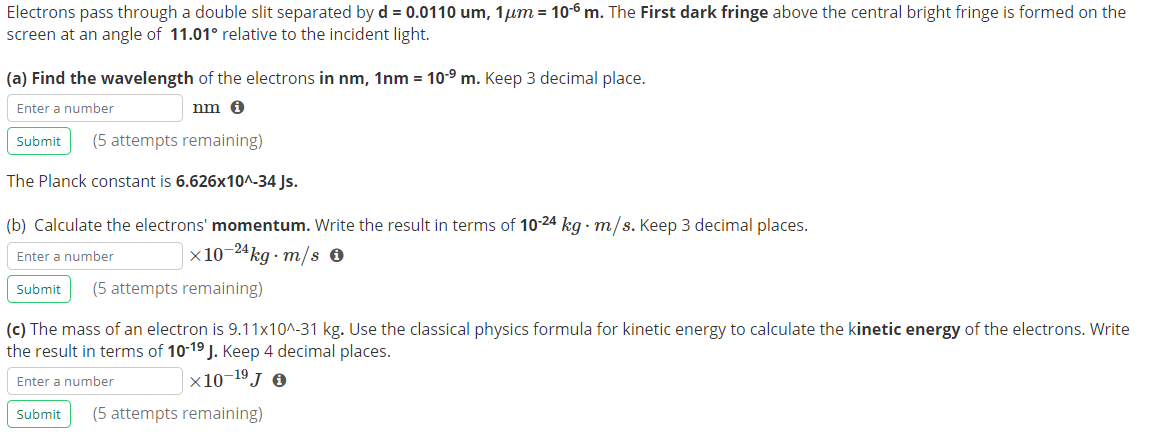 Solved Matter Waves - Double Slit Interference Previously we | Chegg.com