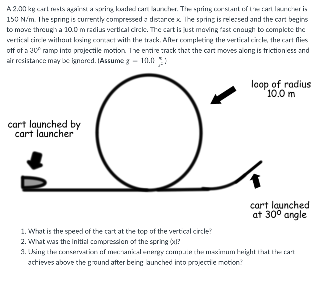 Solved A 2.00 kg cart rests against a spring loaded cart | Chegg.com