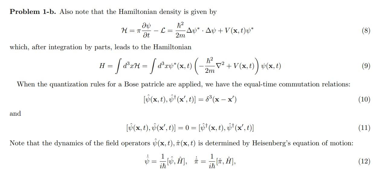 Solved Problem 1-b. Also note that the Hamiltonian density | Chegg.com