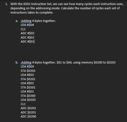 Solved With the 6502 Instruction Set, we can see how many | Chegg.com