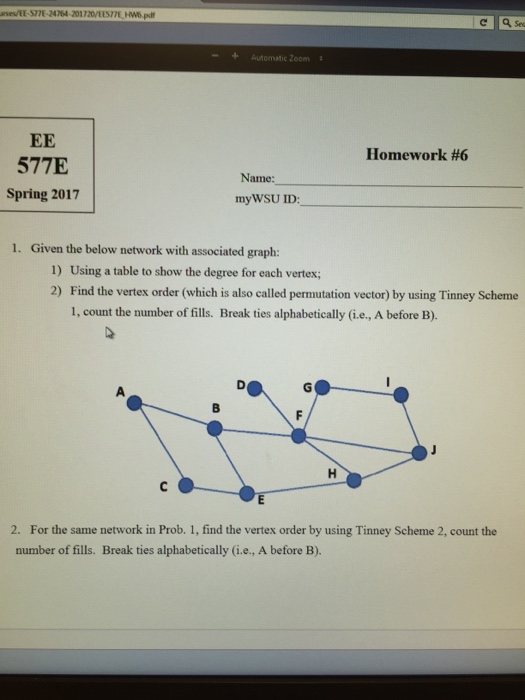 Solved Given the below network with associated graph: 1) | Chegg.com