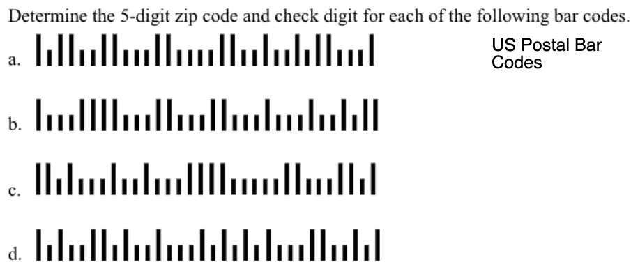 Solved Determine the 5-digit zip code and check digit for | Chegg.com