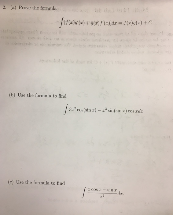 Solved Prove the formula integral [f(x)g'(x) + g(x)f'(x)]dx | Chegg.com