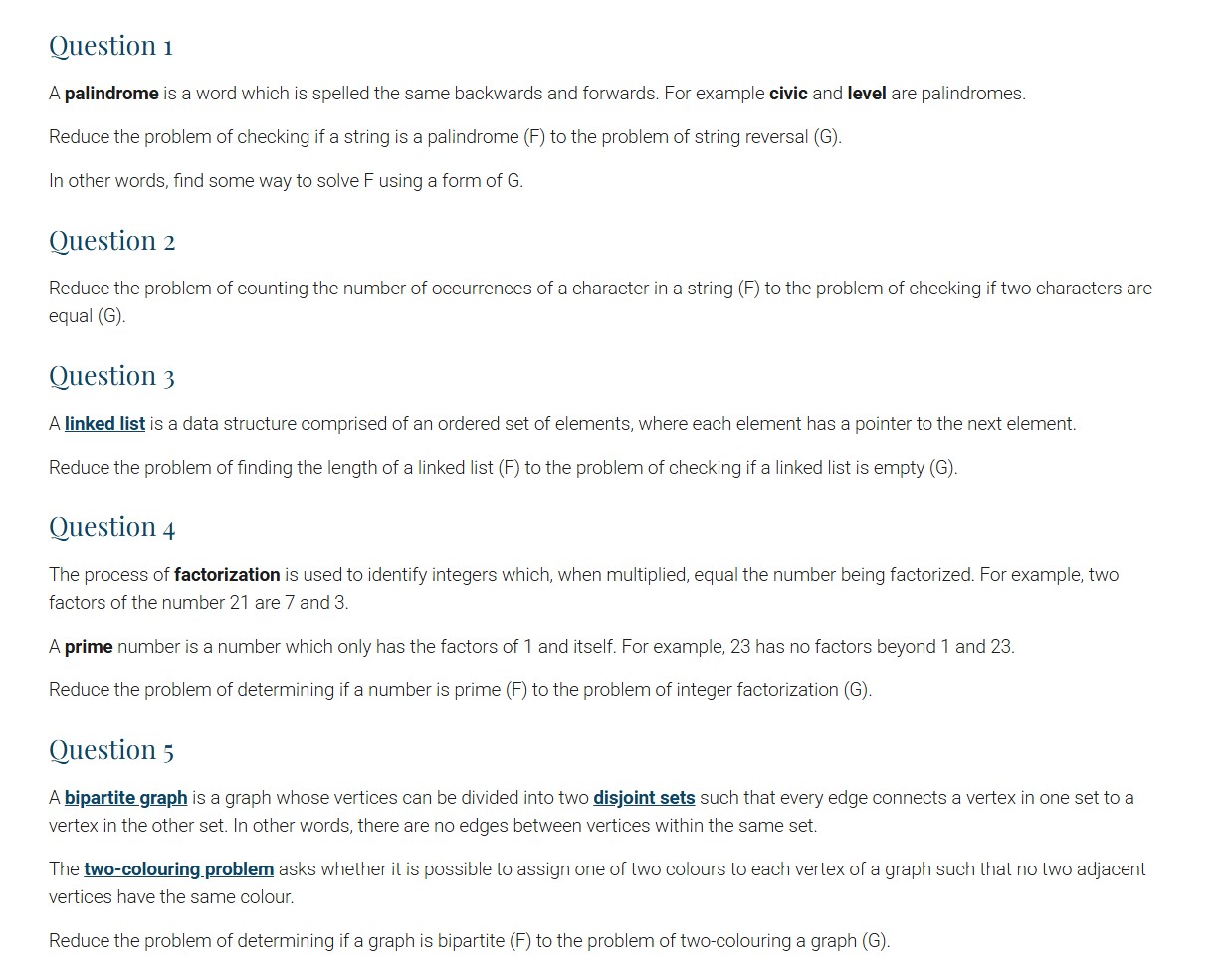 Solved Question 1 ﻿A palindrome is a word which is spelled | Chegg.com