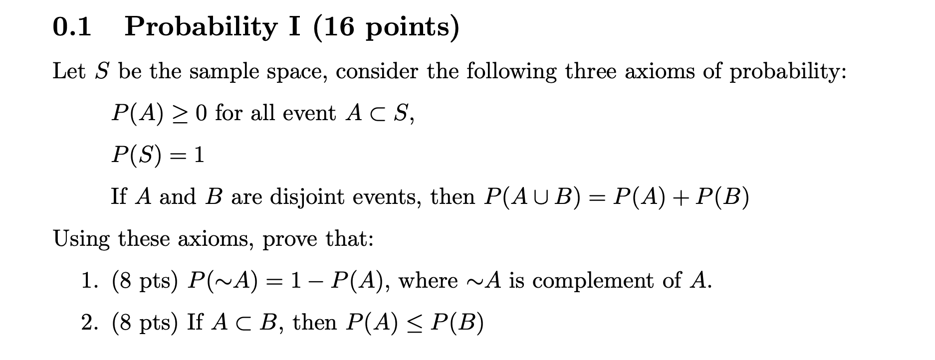 Solved 0.1 Probability I (16 points) Let S be the sample | Chegg.com