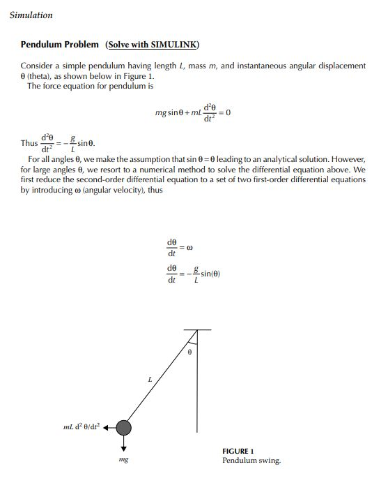 Simulation Pendulum Problem (Solve with SIMULINK) | Chegg.com