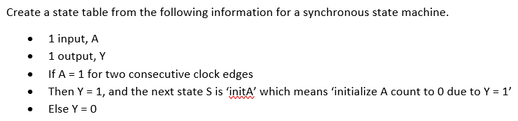 Solved Create a state table from the following information | Chegg.com