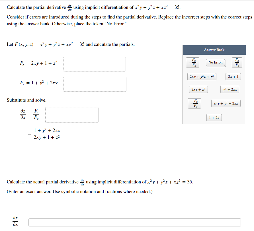 Calculate the actual partial derivative delzdelx | Chegg.com