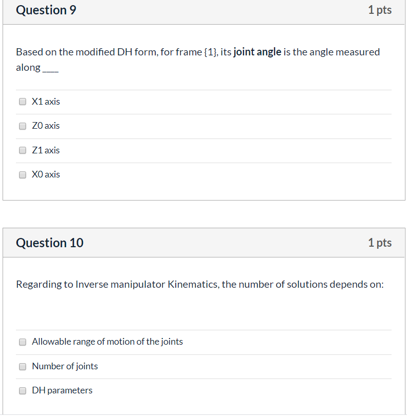 Solved Question 9 1 pts Based on the modified DH form, for | Chegg.com