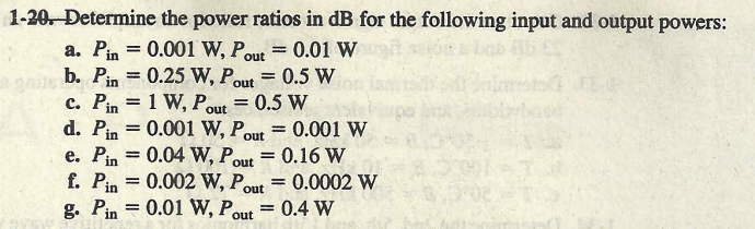 Solved 1-20. Determine the power ratios in dB for the | Chegg.com