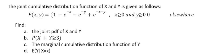 Solved The joint cumulative distribution function of X and Y | Chegg.com