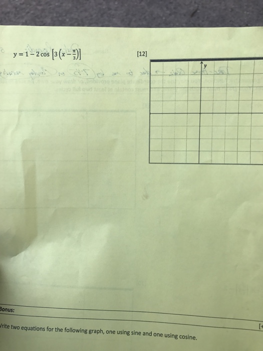 Solved y = 1 - 2 cos [3(x - pi/3)] Write two equations for | Chegg.com